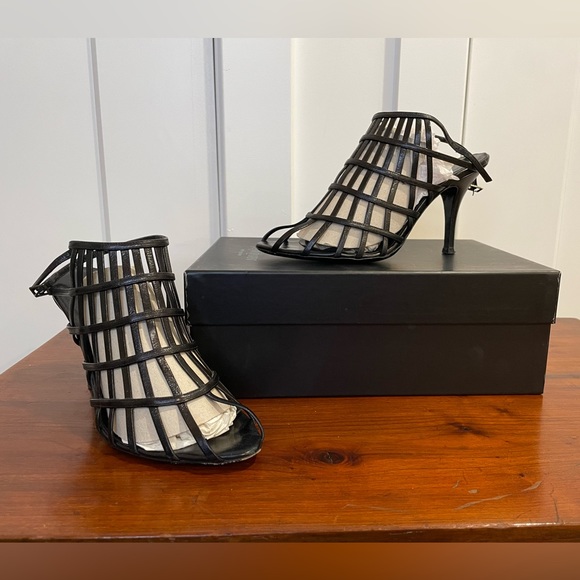 Yves Saint Laurent | Shoes | Ysl Black Leather Cage Stiletto Heels ...